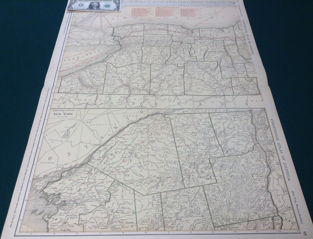 1922 XL Antique Map of Western New York State (buffalo, Niagara Falls ...