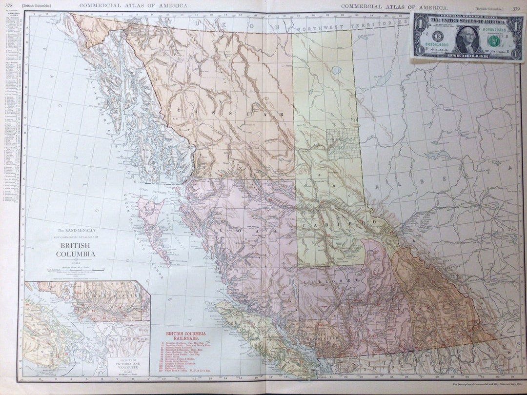 1915 XL Antique Map of British Columbia, Canada (vancouver, Victoria ...