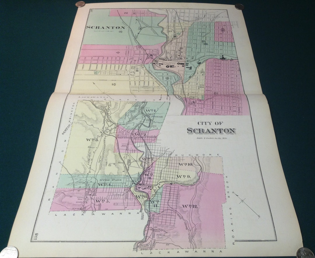 Antique Scranton PA Map: 1873 Lackawanna County, Large Format - Etsy
