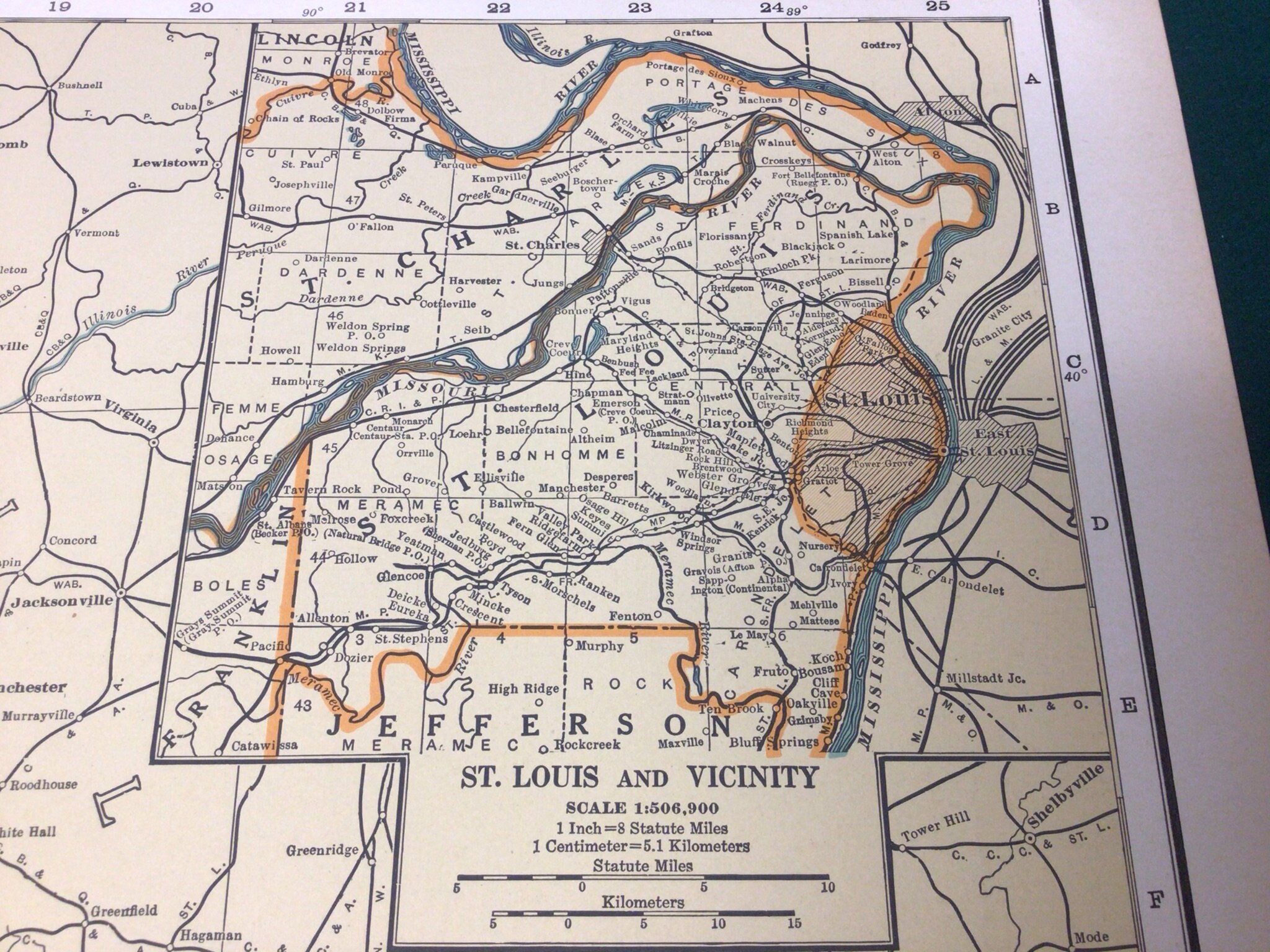 1931 Antike Karte von Missouri St. Louis, Kansas City, OzarksXtra large ...