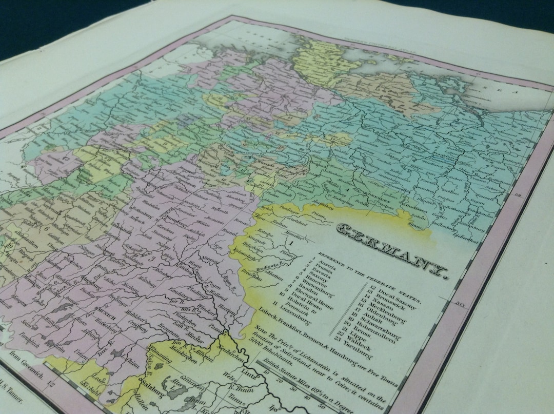 1838 Tanner Rare Antique Map of Germany (berlin, Dresden, Munich ...