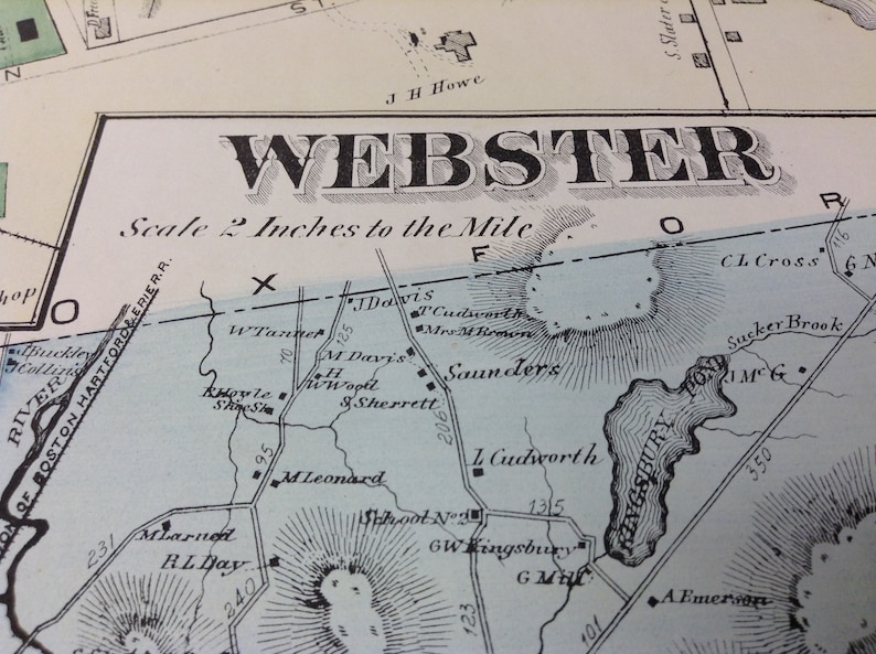 1870 Town Map of Webster Worcester County Massachusetts - Etsy