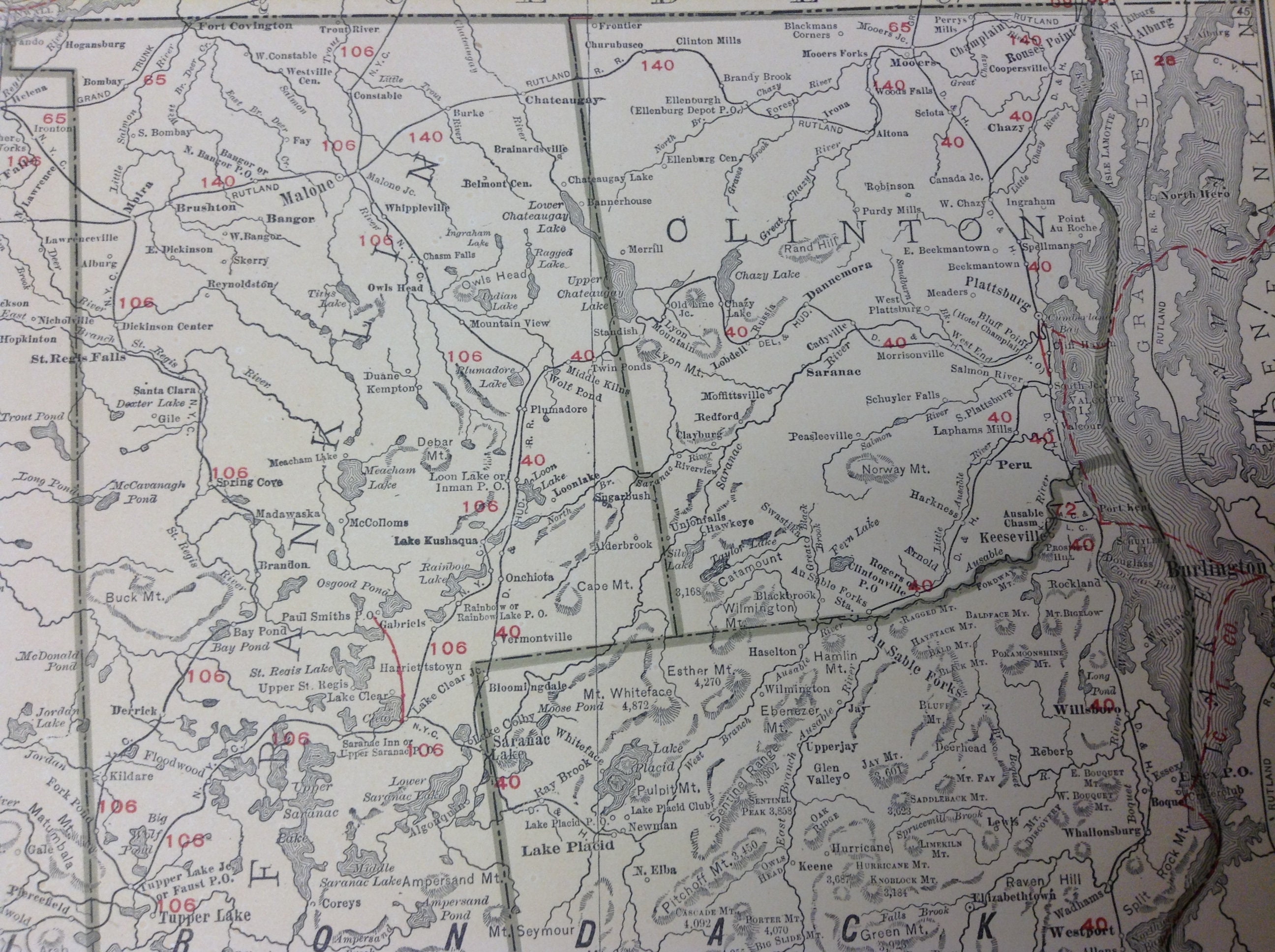 1922 XL Antique Map of Western New York State buffalo, Niagara Falls ...