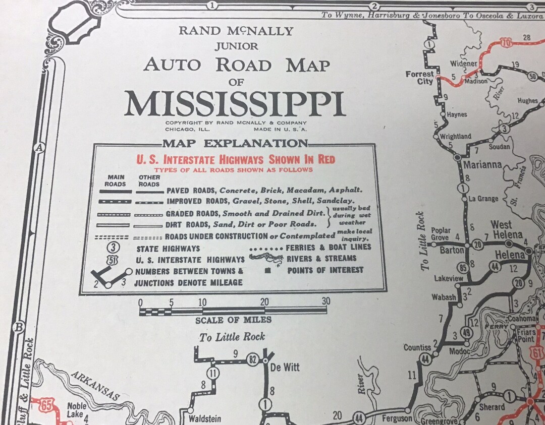 1931 Antique Early Rare Road Map of Mississippi jackson - Etsy