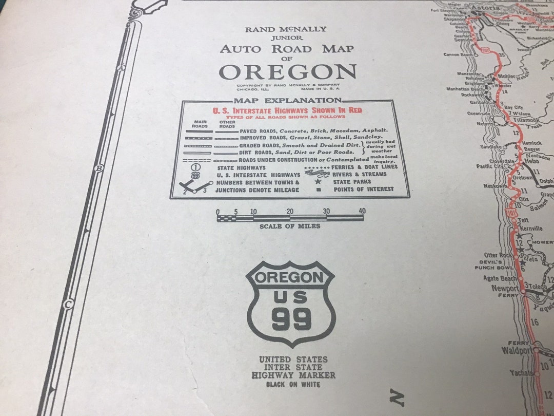 1931 Antique Early Rare Road Map of Oregon (portland, Salem, Eugene ...
