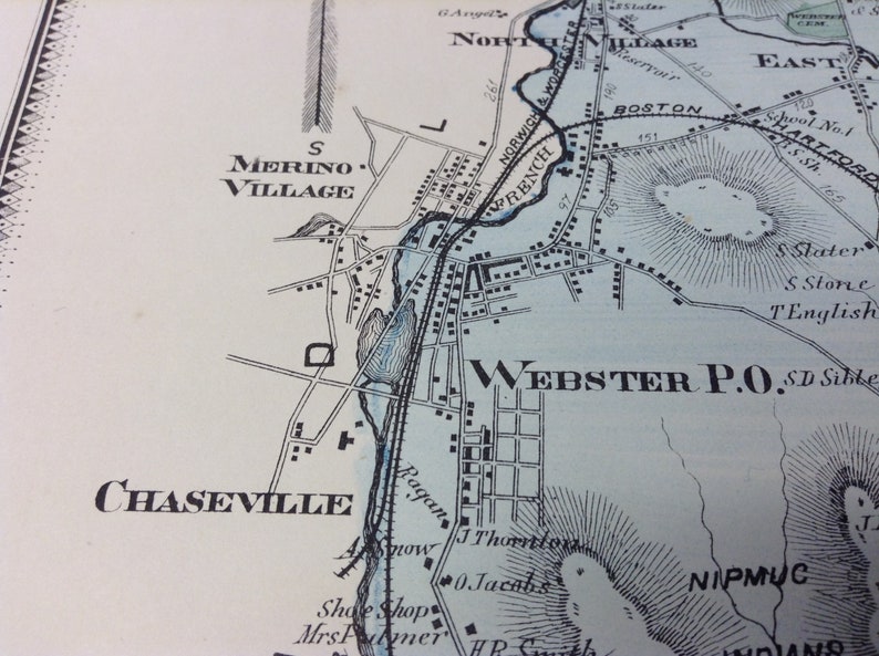 1870 Town Map of Webster Worcester County Massachusetts | Etsy