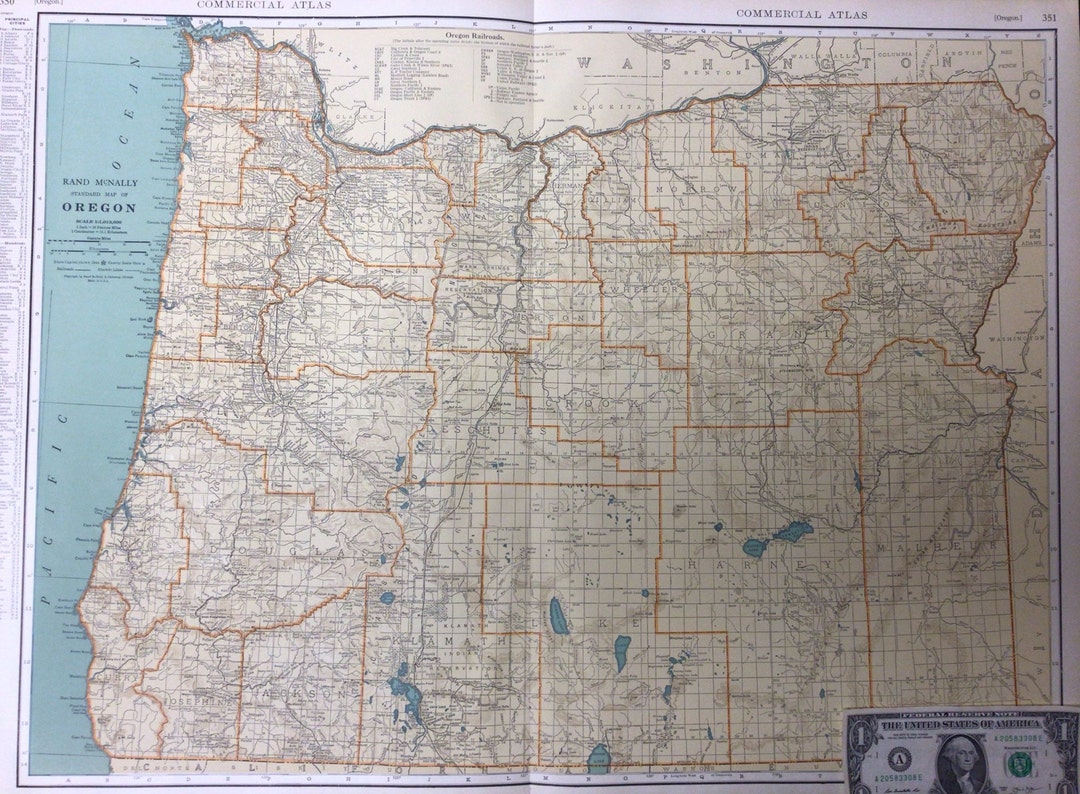 1931 Antique Map of Oregon (portland, Salem, Eugene)-xl (commercial ...