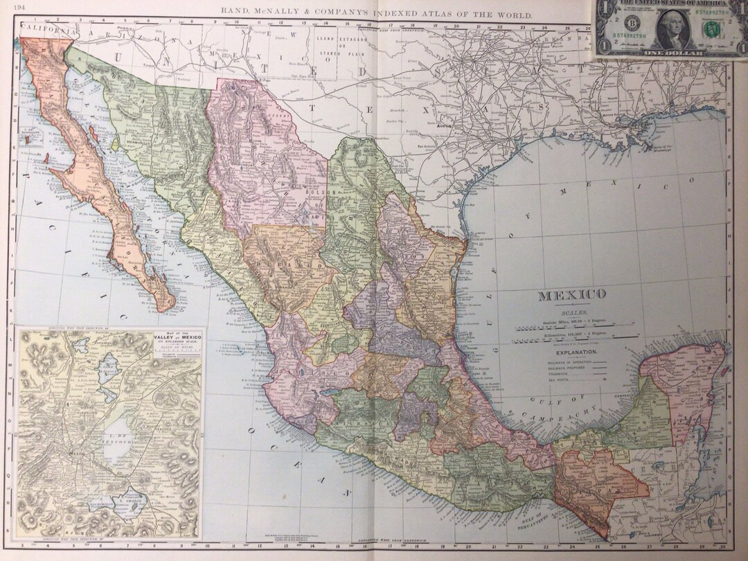 1898 XL Antique Map of Mexico (mexico City, Baja, Cancun, Acapulco ...
