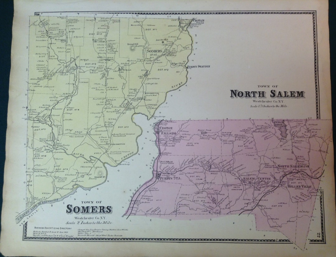 1867 Map of North Salem & Somers, NY: Hand-colored Antique Town Plan - Etsy