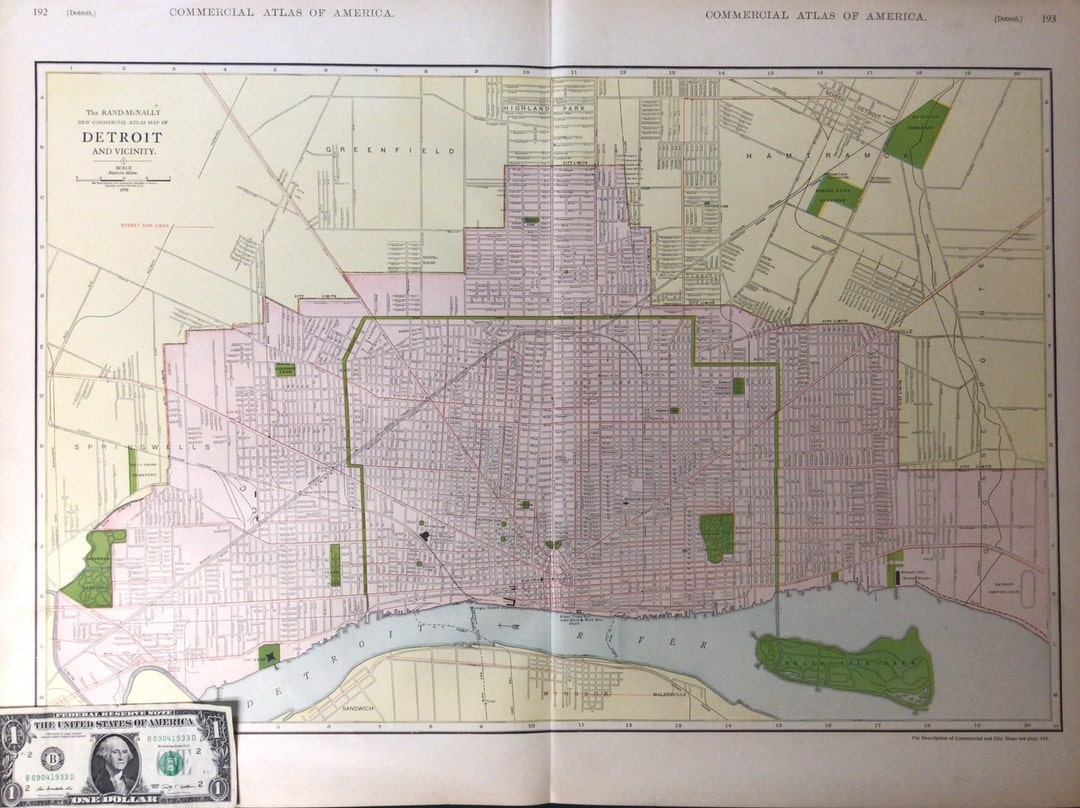 1915 XL Antique Map of Detroit motor City Highland - Etsy