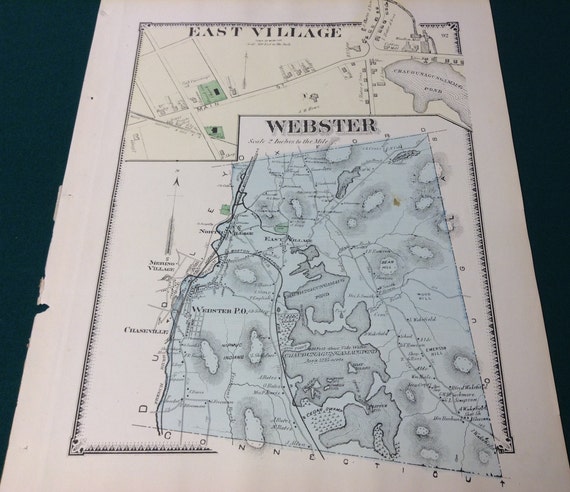 1870 Town Map of Webster Worcester County Massachusetts | Etsy