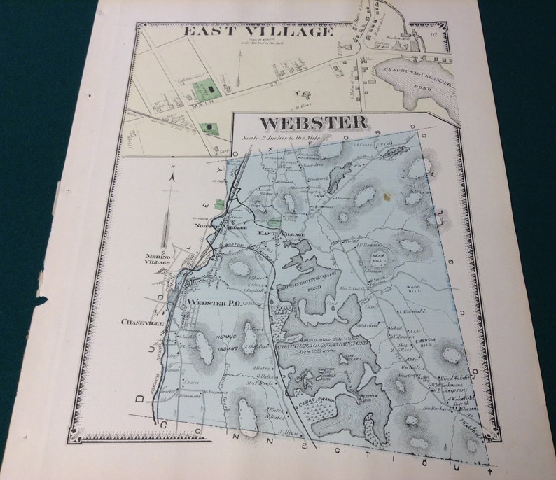 1870 Town Map of Webster Worcester County Massachusetts - Etsy