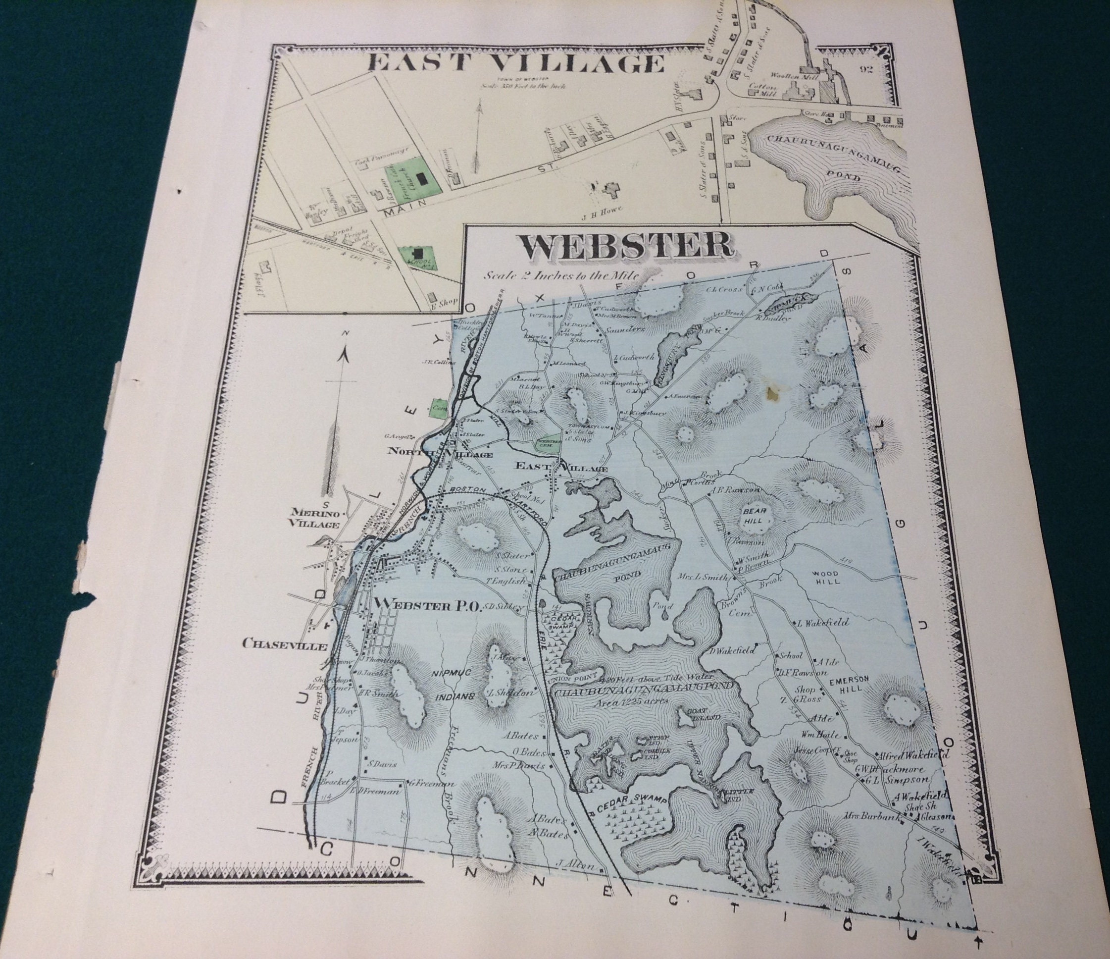 1870 Town Map of Webster Worcester County Massachusetts | Etsy