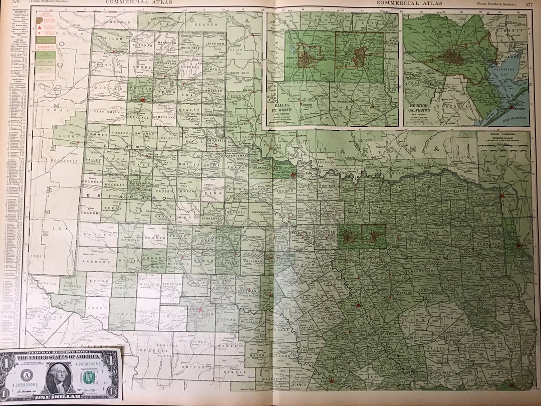 1935 Antique Map of Northern Texas (dallas, Forth Worth, Houston)-xtra ...