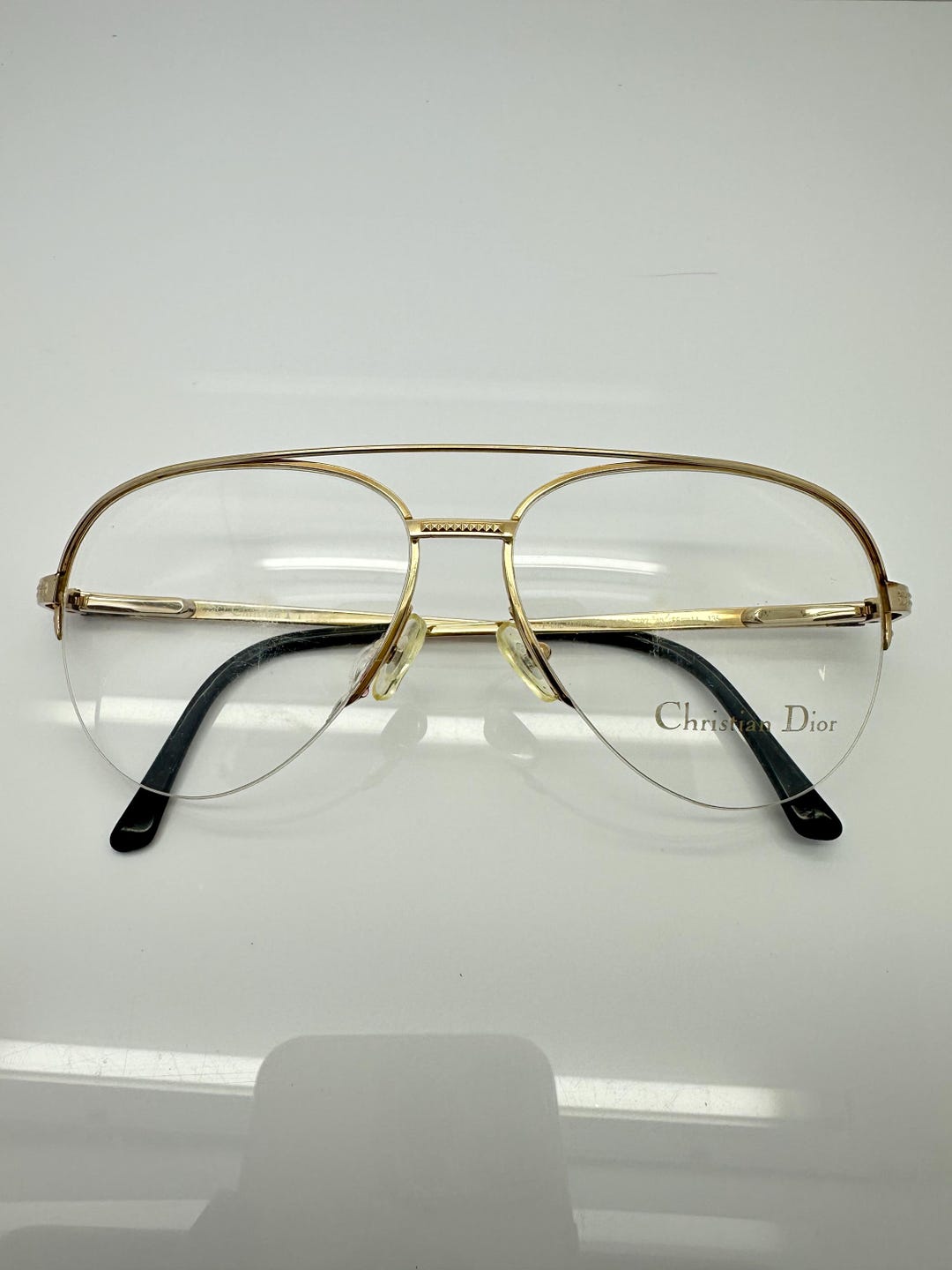 Vintage New Old Stock Christian Dior Gold Semi Rimless Aviator Eyeglass ...