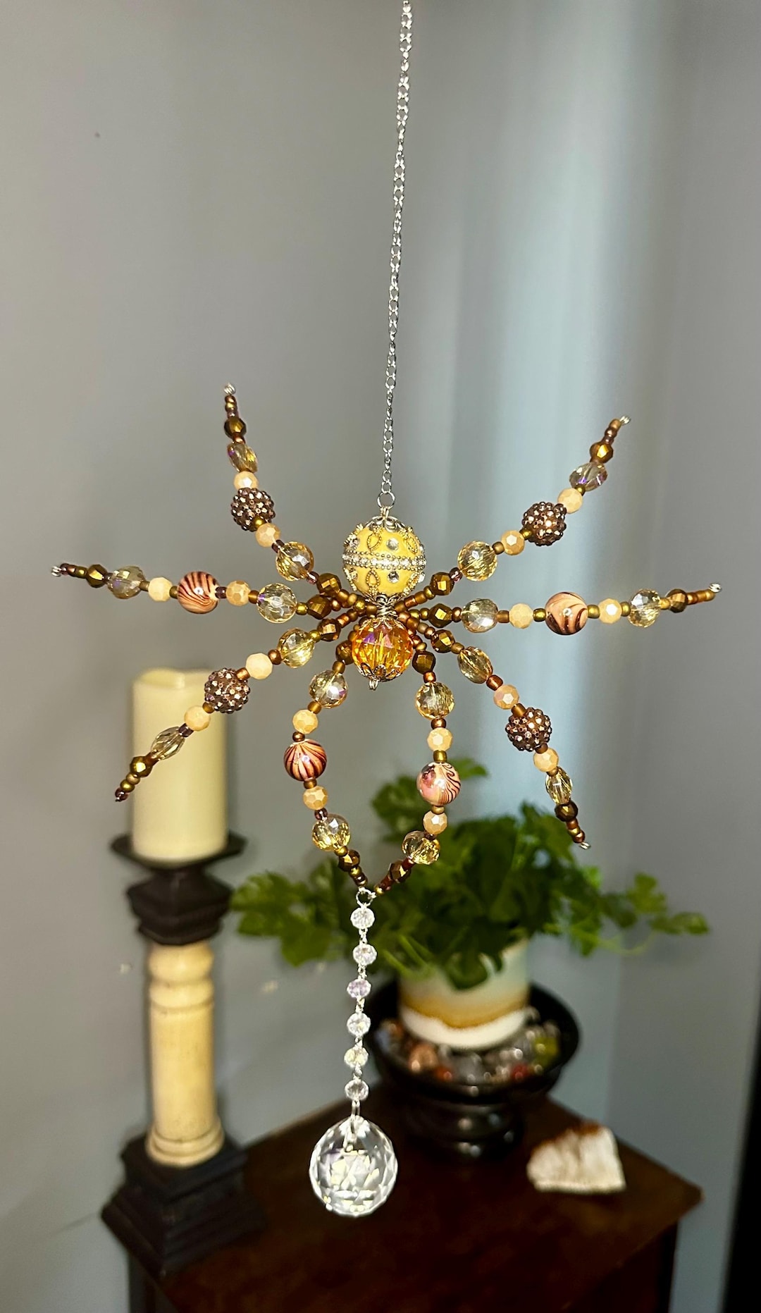Beaded Crystal Spider Sun Catcher – Handmade Hanging Window Décor - Etsy