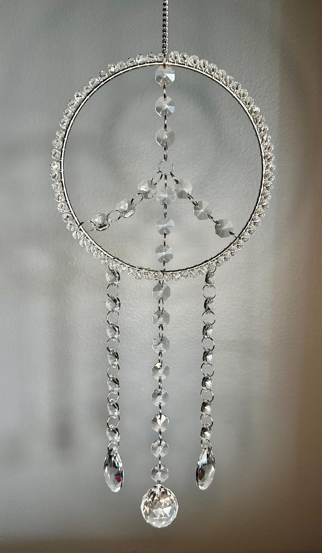Crystal Peace Sign Suncatcher – Handmade Hanging Decor for Window or ...