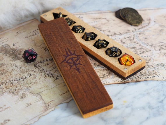 D&D Wood Dice Box Engraved Wood and Resin Dice Vault for Dnd | Etsy