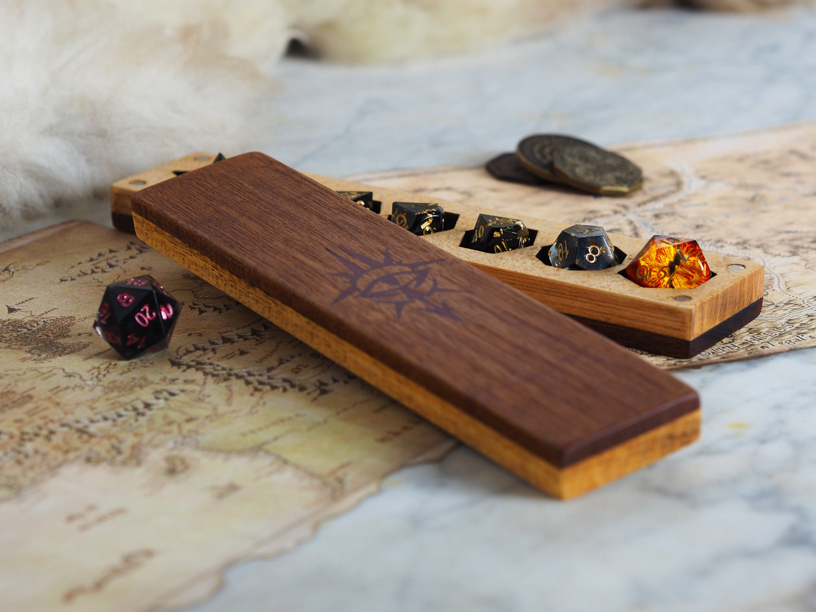 D&D wood dice box engraved wood and resin dice vault for DnD | Etsy