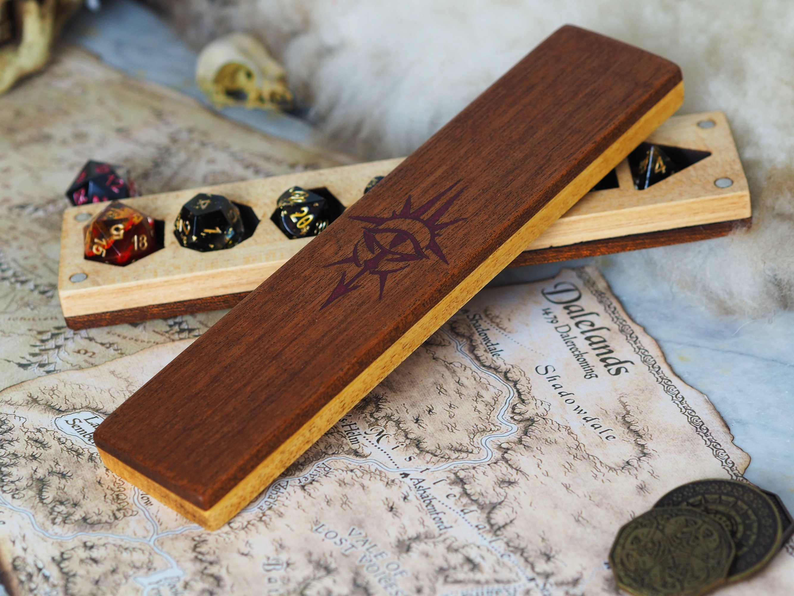 D&D wood dice box engraved wood and resin dice vault for DnD | Etsy