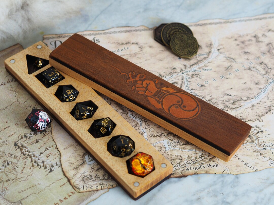 D&D Wood Dice Box Engraved Wood and Resin Dice Vault for Dnd Dungeons ...