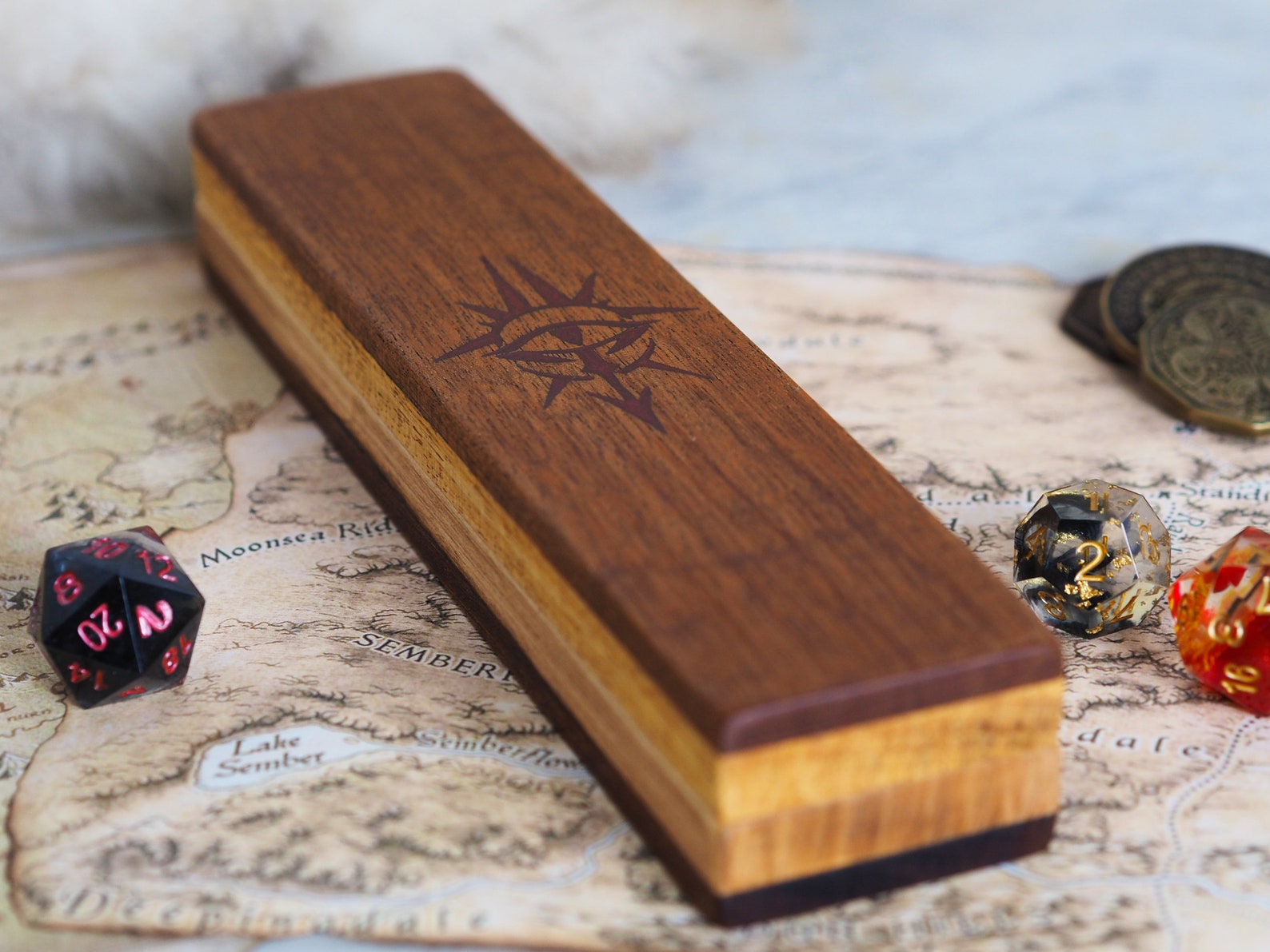 D&D Wood Dice Box Engraved Wood and Resin Dice Vault for Dnd | Etsy