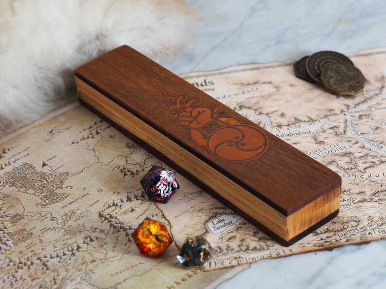D&D Wood Dice Box Engraved Wood and Resin Dice Vault for Dnd | Etsy