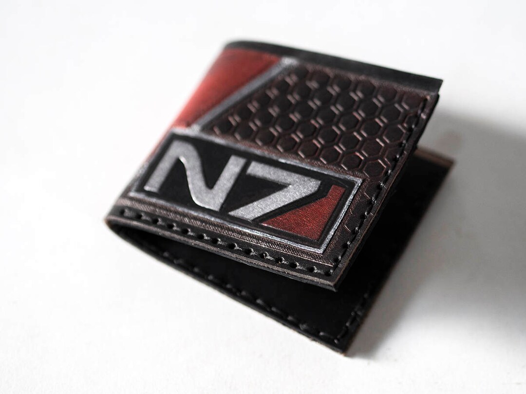 N7 Leather Wallet - Hand Tooled - Mass Effect - Six Card Slots - Etsy