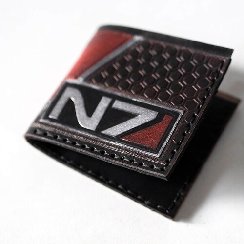 N7 Leather Wallet Hand Tooled Mass Effect Six Card Slots | Etsy