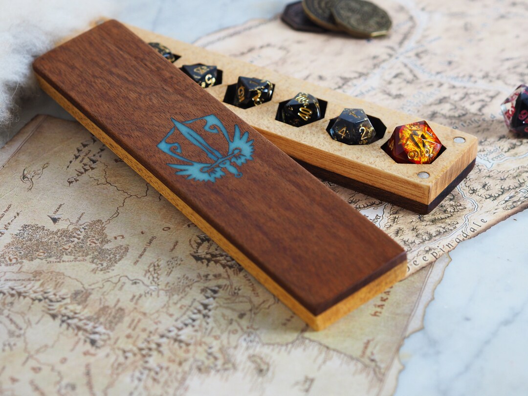 D&D Wood Dice Box - Engraved Wood and Resin Dice Vault for Dnd ...