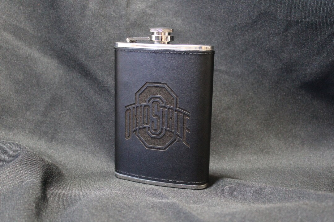 Flask Ohio State Athletic Logo College Football 8oz Black Leather Wrap ...