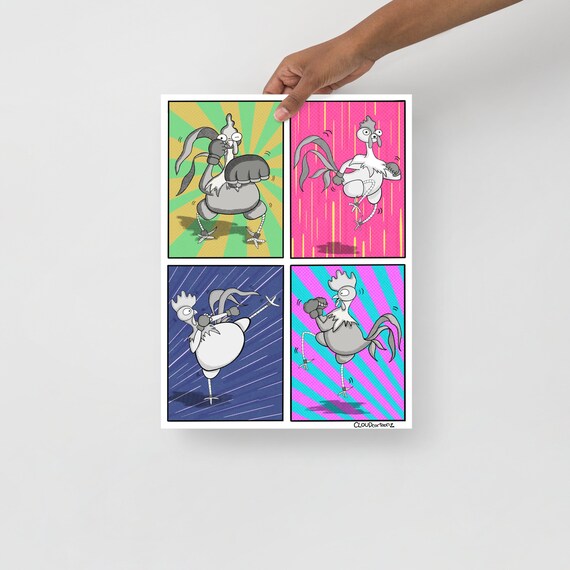 MMA Fighting Rooster 4 Panel Pop Art Print Grayscale Rooster | Etsy