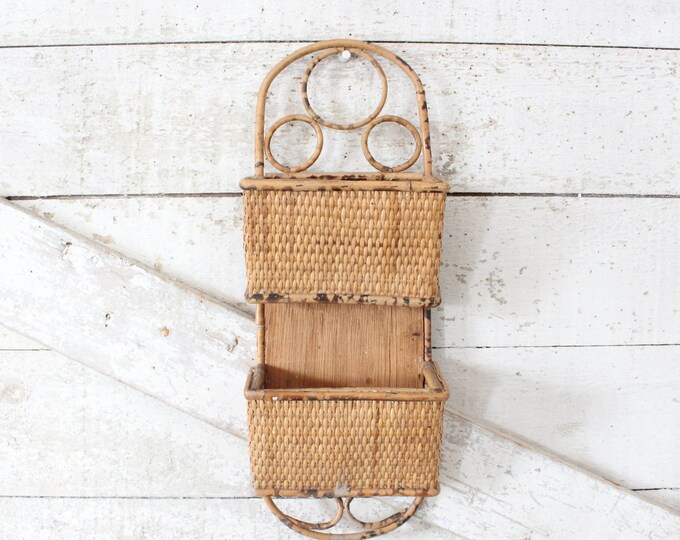 Vintage Bamboo/wicker Wall Note Letter Mail Holder Mid Century Bamboo ...