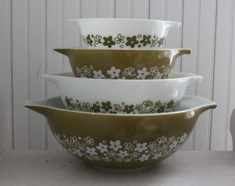 Vintage Pyrex Spring Blossom Pattern Cinderella Mixing Bowls 444, 443 ...