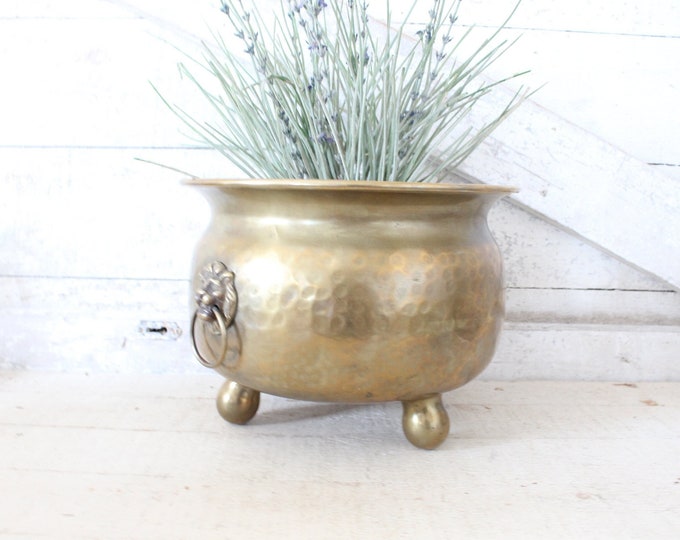 Vintage Large Brass Planter With Lion Heads - Indoor Brass Planter Pot ...