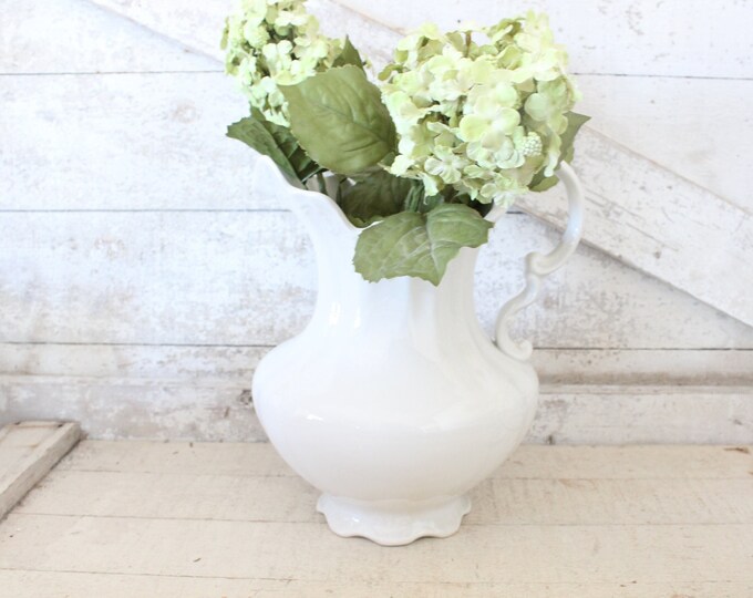 Vintage White Ironstone Pitcher With Embossed Detail - Large White Ware ...