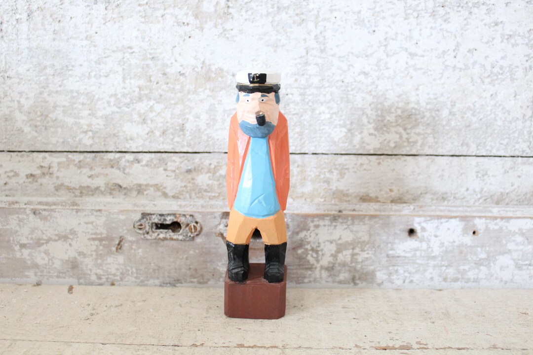 Vintage Hand Carved Sailor Statue Figurine - Carved Seaman, Sea Captain ...