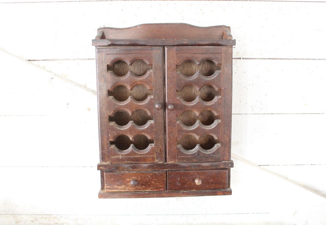Vintage 1970s Wood Spice Cabinet - Wall Spice Cabinet W/doors & Drawers ...