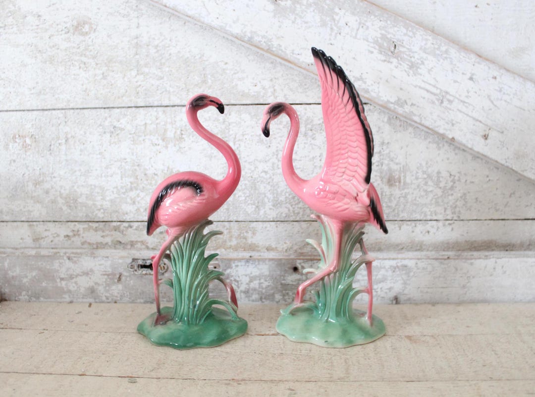 Vintage Mid Century Pink Flamingos - 1950s/1960s Tall Flamingo Figurines - Tropical, Florida ...