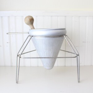 Vintage Colander Masher Strainer on Stand With Wooden Mallet - Canning ...