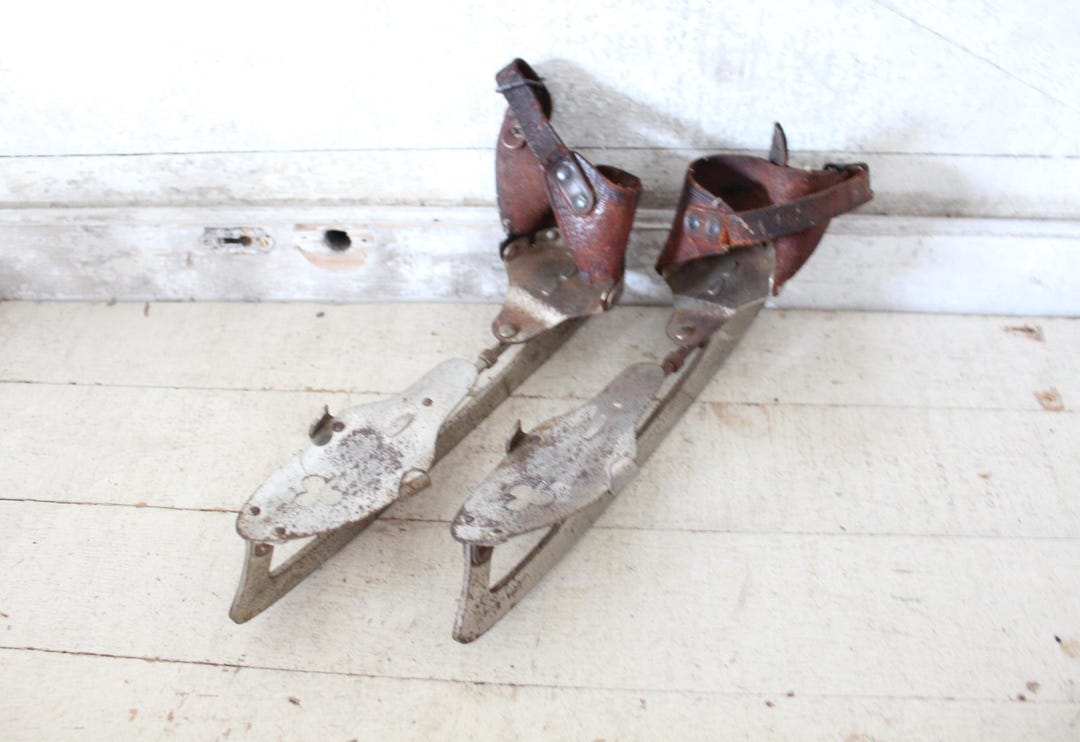 Vintage Tempered Steel Ice Skates With Leather Fittings - Ice Skates by ...