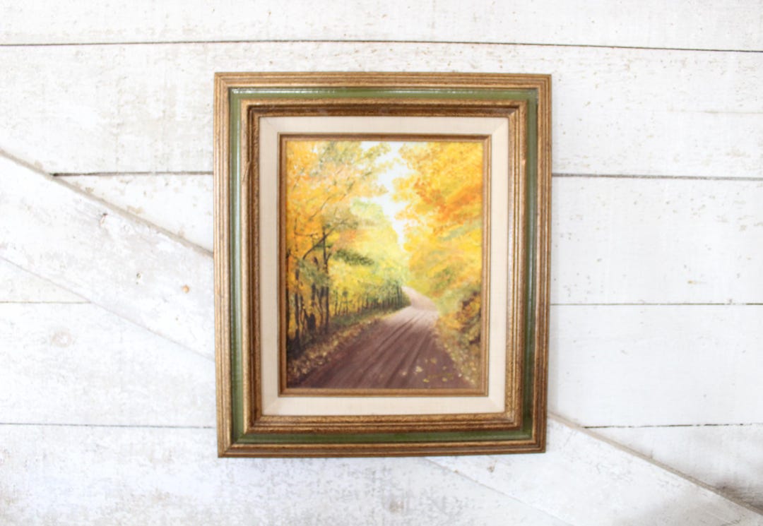 Vintage Original Oil Painting of Fall Foliage Country Road - Gorgeous ...