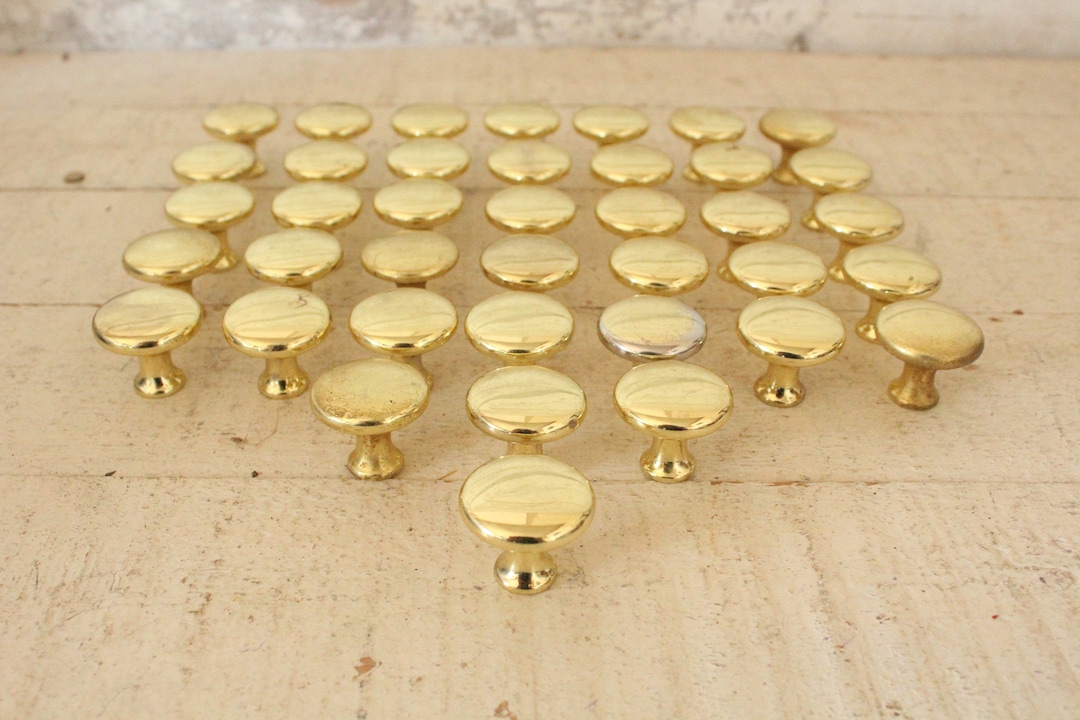Vintage Brass Cabinet Door or Drawer Pulls - Heavy Brass Hardware Knobs - Full Kitchen Brass ...