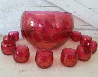 Ruby Red Punch Bowl - Etsy