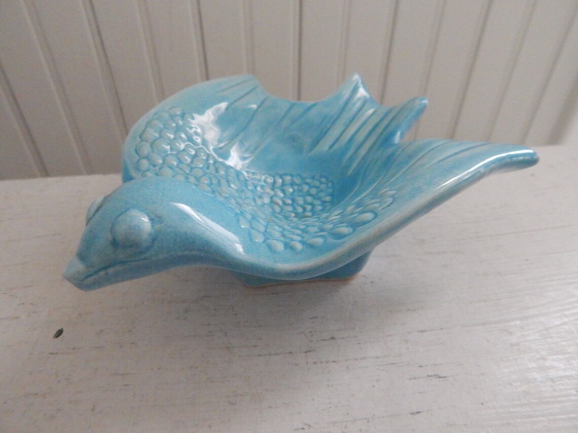 Ceramic Pottery Blue Bird Dish Signed Art Pottery Dish Mid - Etsy
