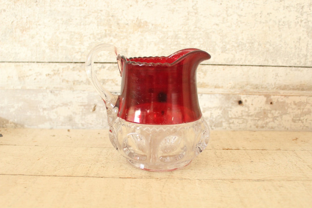 Vintage Ruby Flash King's Crown Cream Pitcher - Ruby Flash Pitcher ...
