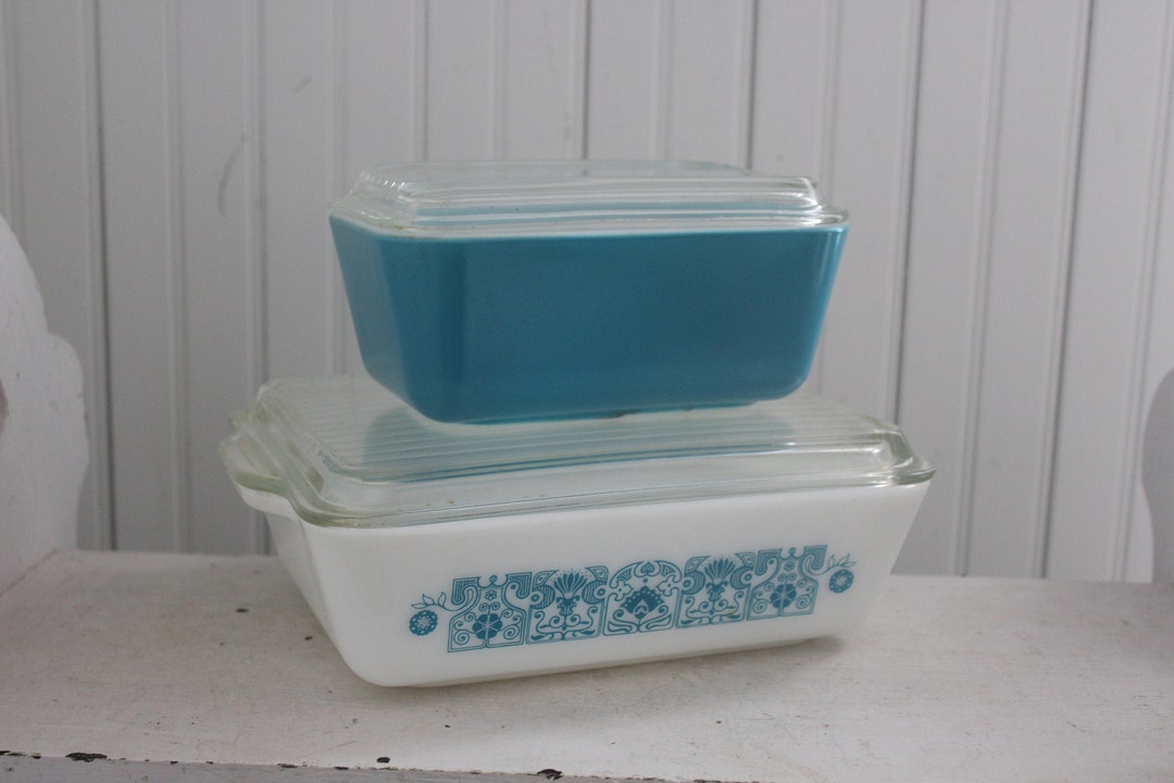 Vintage Heritage Blue Refrigerator Storage Dishes W/ribbed Glass Covers ...