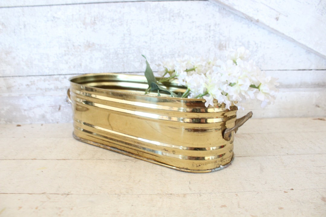 Vintage Oval Brass Planter Rectangular Brass Planter 1970s80s Brass Planter Pot Oval Brass Home