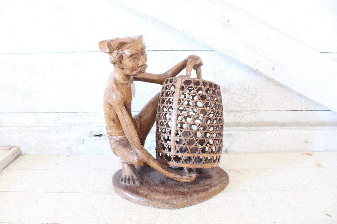 Vintage 1960s Bali Hunter Wood Carving Figurine - Mid Century Wood ...