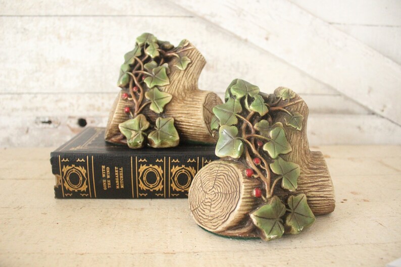 Vintage Chalkware Log & Ivy Bookends 1940s Chalkware - Etsy
